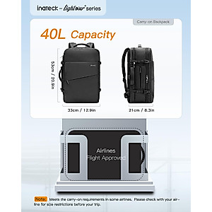 Inateck Cabin Luggage Carry On Backpack for Travel, Flight Approved 40 Litre Business Travel Rucksack Hand Luggage Fit 17 Inch Laptop, with Rain Cover for Men Women - Black