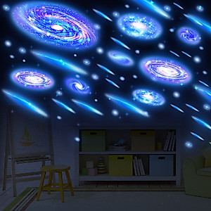 Spakon Glow in The Dark Stars for Ceiling Stickers Galaxy Wall Decals 289 Pcs Ceiling Stars Glow in The Dark Glowing Stars and Planets Wall Stickers for Bedroom Birthday Party Favors
