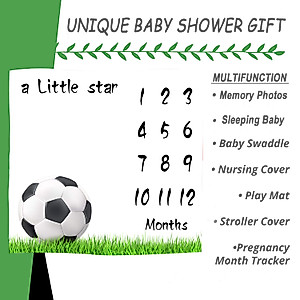 EARVO Baby Boy a Little Star Blanket, 40x40 inches Milestone Blanket Soccer Green Grass Photography Props Soft Fabric Blanket with Frame for Growing Babies EADS466