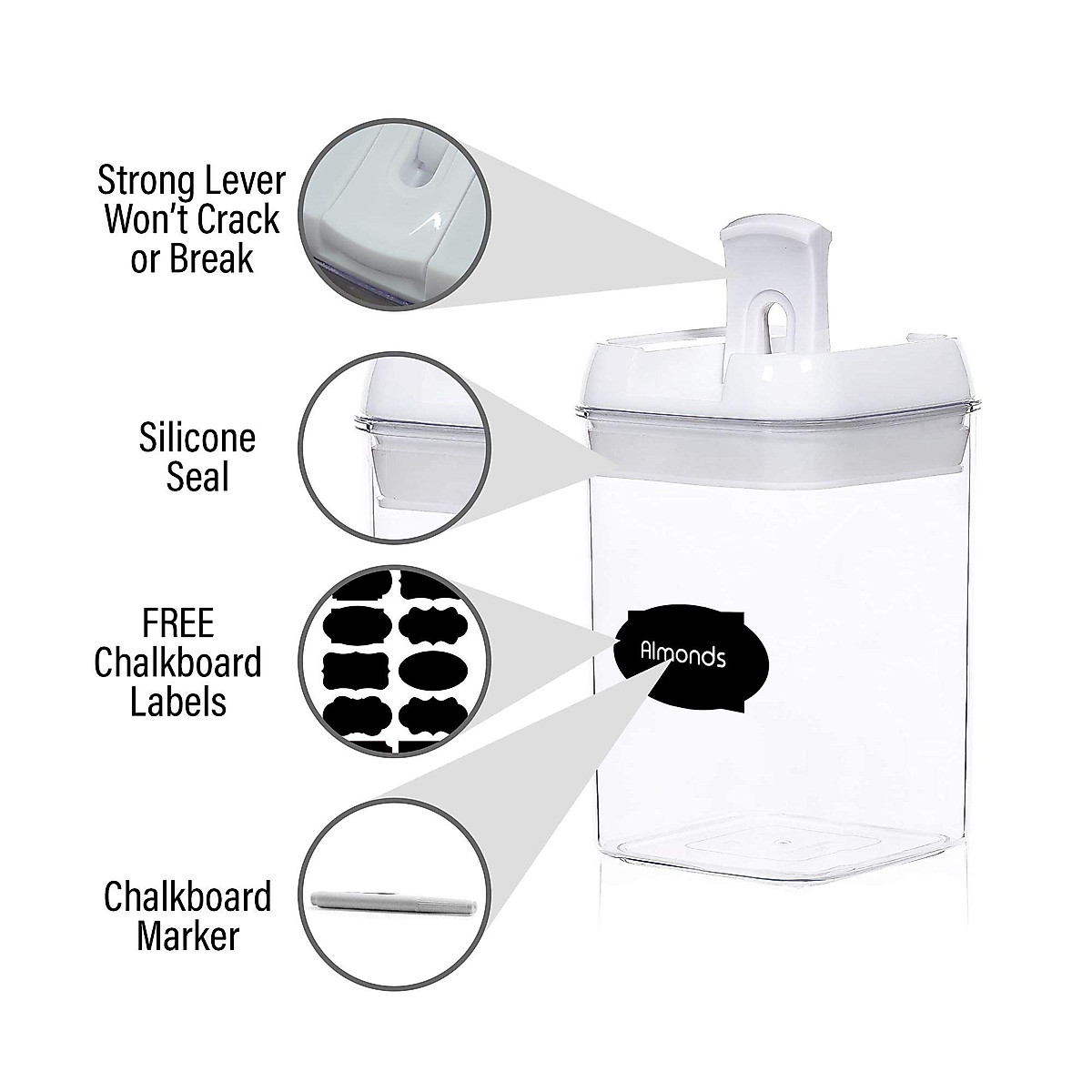 CINEYO 7 Pc's Airtight Food Storage Container & Mop and Broom Holder Wall Mount (Black)