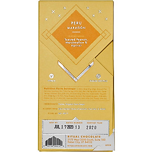 Ritual Dark Chocolate Bar, Peru 75% Cacao, Notes of Peanuts, Marshmallow & Apricot, 2.12 oz