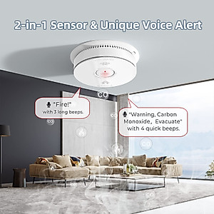 SITERWELL Smoke Detector Carbon Monoxide Detector Combo with Voice Speaker, Dual Sensor Fire and CO Alarm with LED Light & Test Button, Battery Operated, Auto-Check, UL 217 & UL 2034 Standards, 1 Pack