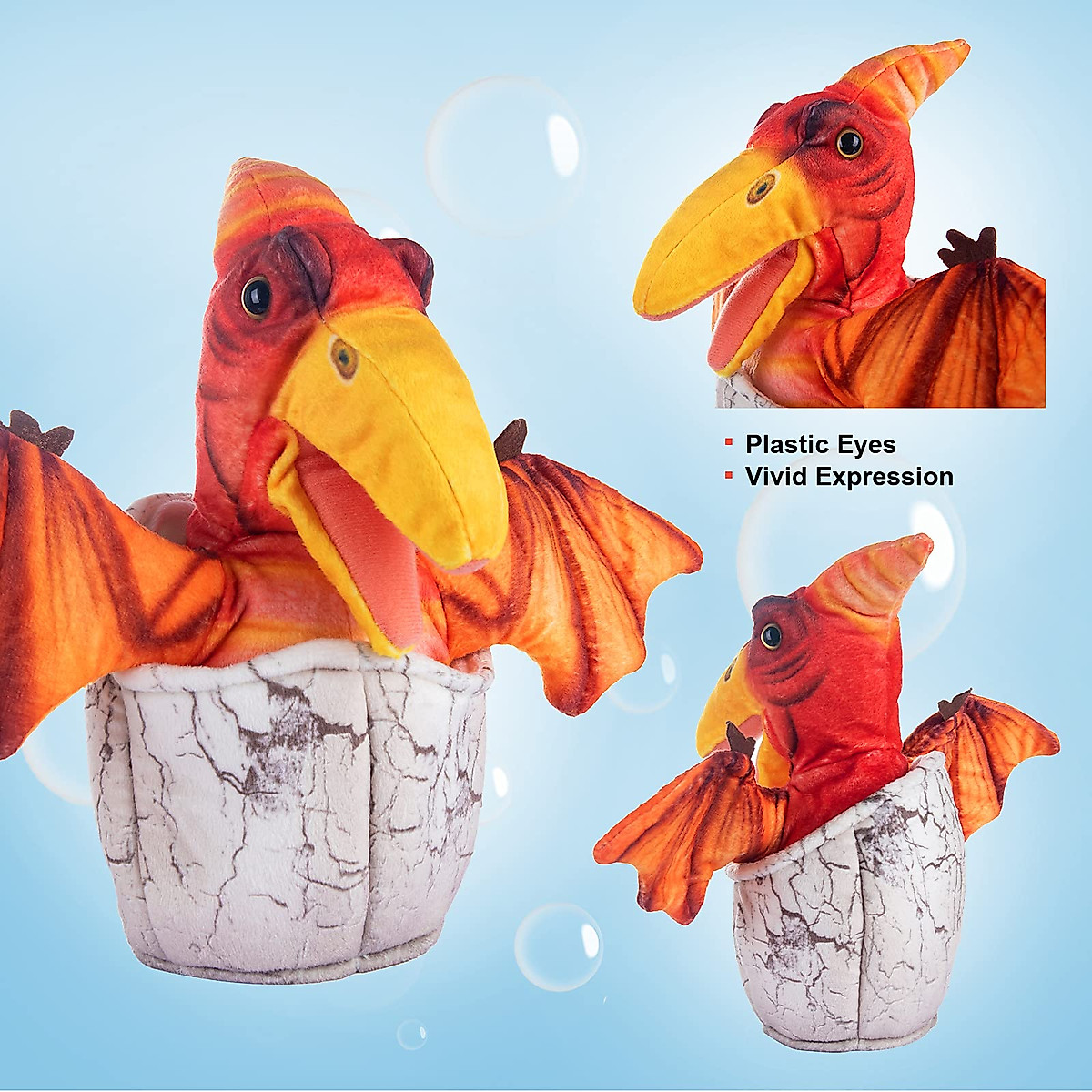 My OLi 9.5”Plush Dinosaur Hand Puppet Bundle 3 Pack of Stuffed Dinosaur with Egg for Creative Role Play Gift for Kids Toddlers Birthday Party Favor Supplies,Imaginative Play