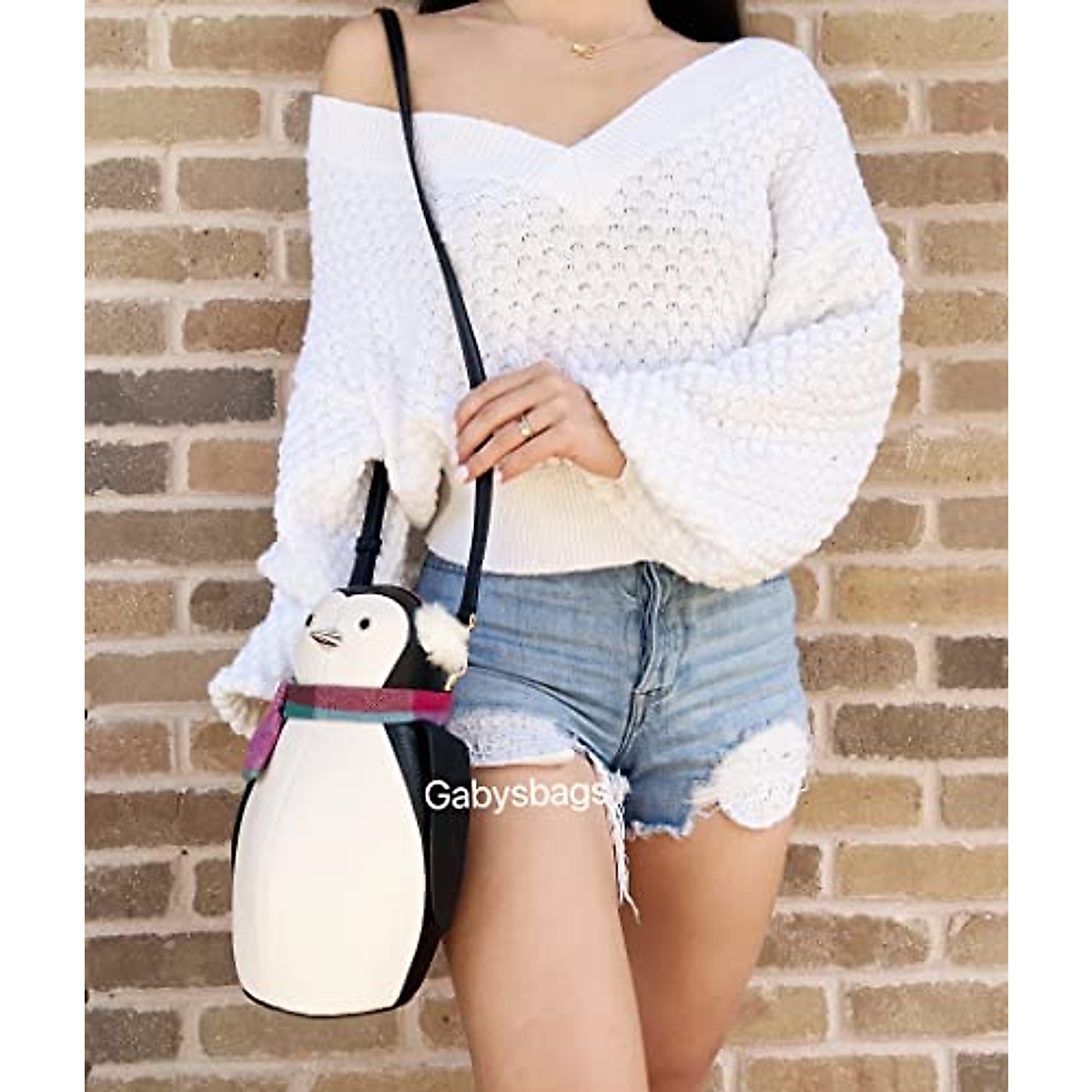 Kate Spade Morty Penguin Crossbody Pebbled Leather Bag (Black/White Multi)