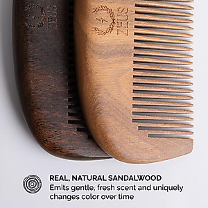ZEUS Sandalwood Beard Comb, Natural Wooden Beard Comb with Leather Sheath for Men, Travel Friendly Beard Comb (S31)