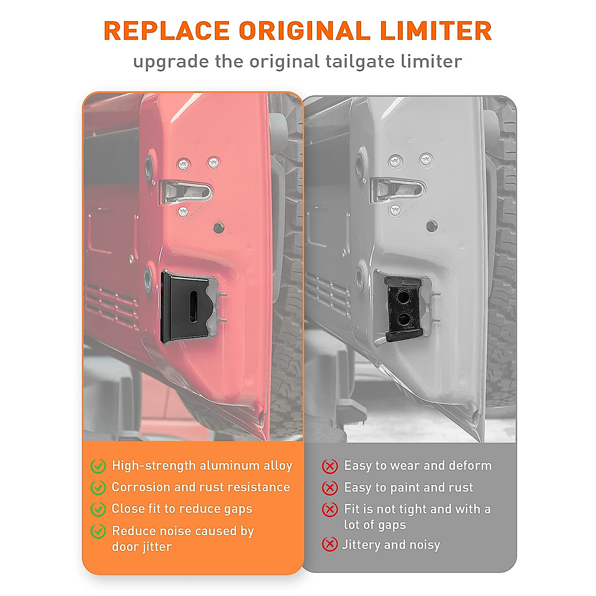 Savadicar TL01 Tailgate Limiter, Aluminum Alloy Rear Trunk Door Latch, Tail Gate Stopper for 2007-2018 Jeep Wrangler JK JKU 2-Door & 4 Door, Tailgate Replacement Accessories, Black, 1 PCs