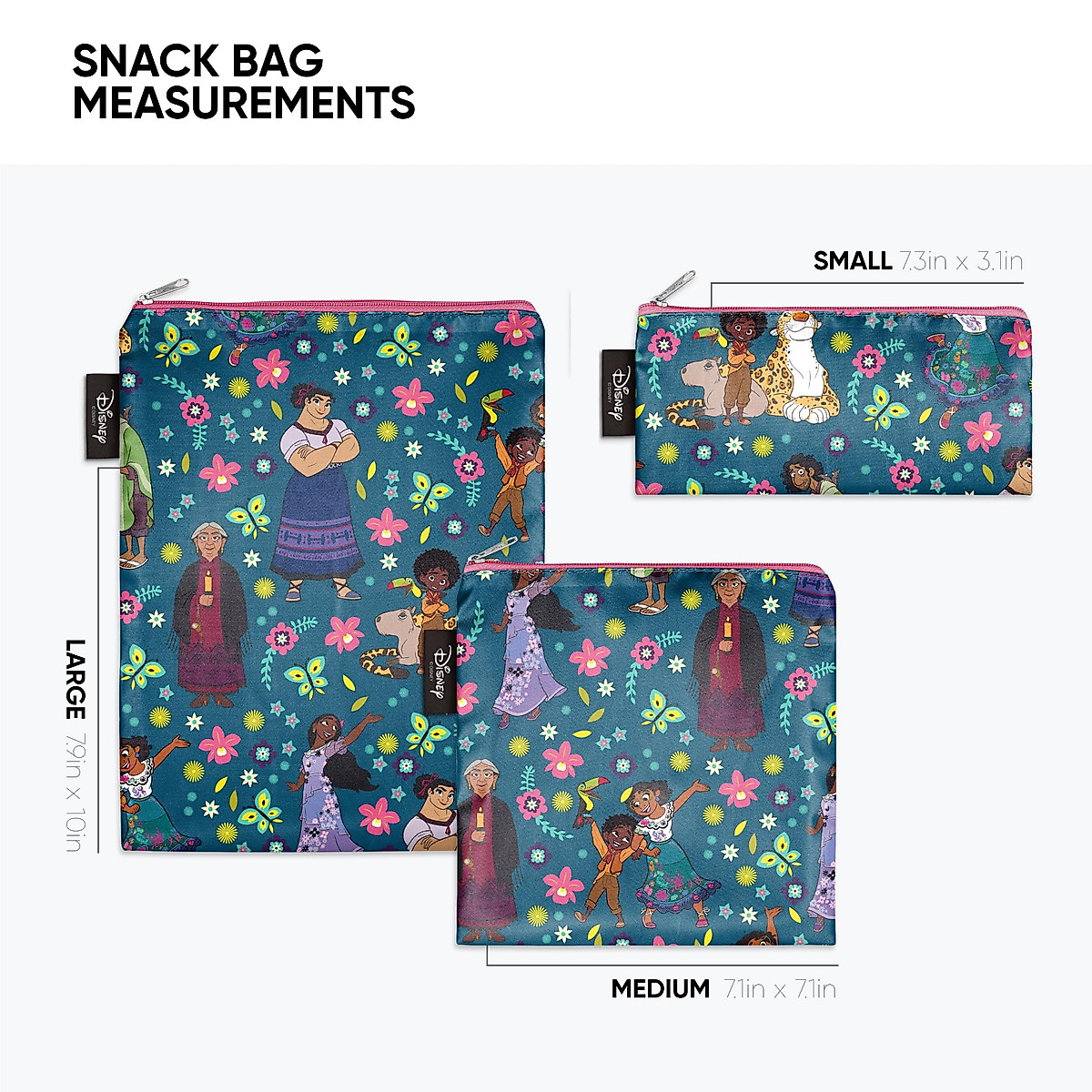 Simple Modern Disney Reusable Snack Bags for Kids | Food Safe, BPA Free, Phthalate Free, Polyester Zip Pouches | Washable & Refillable Sandwich Bag | Ellie Collection | 3 pack | Encanto