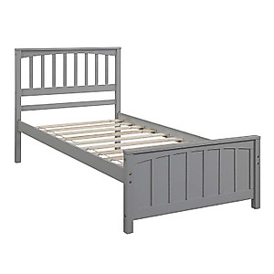 MERITLINE Twin Size Platform Bed, Wooden Twin Bed Frame, Gray