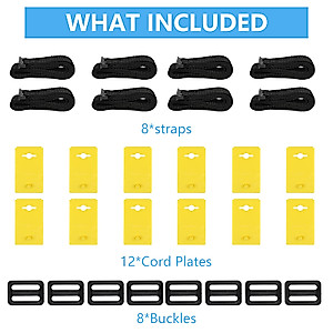 VINGLI Pool Cover Reel Set Pool Reel Embedded Straps with Clips, Pool Solar Cover Reel Attachment Kit,Including 8 Adhesive Nylon Straps, 12 Cord Plates,8 Buckles for In-ground Swimming Pool