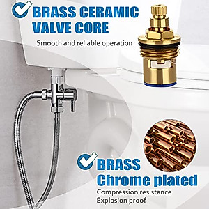 Brass Bidet T Adapter with Toilet Connector Line, Bidet Adapter Valve with Shut Off Valve, Connect to 1/2 or 3/8 Bidet Hose, 7/8" Toilet Tee Adapter for Handheld Bidet Attachment,Chrome,SonTiy