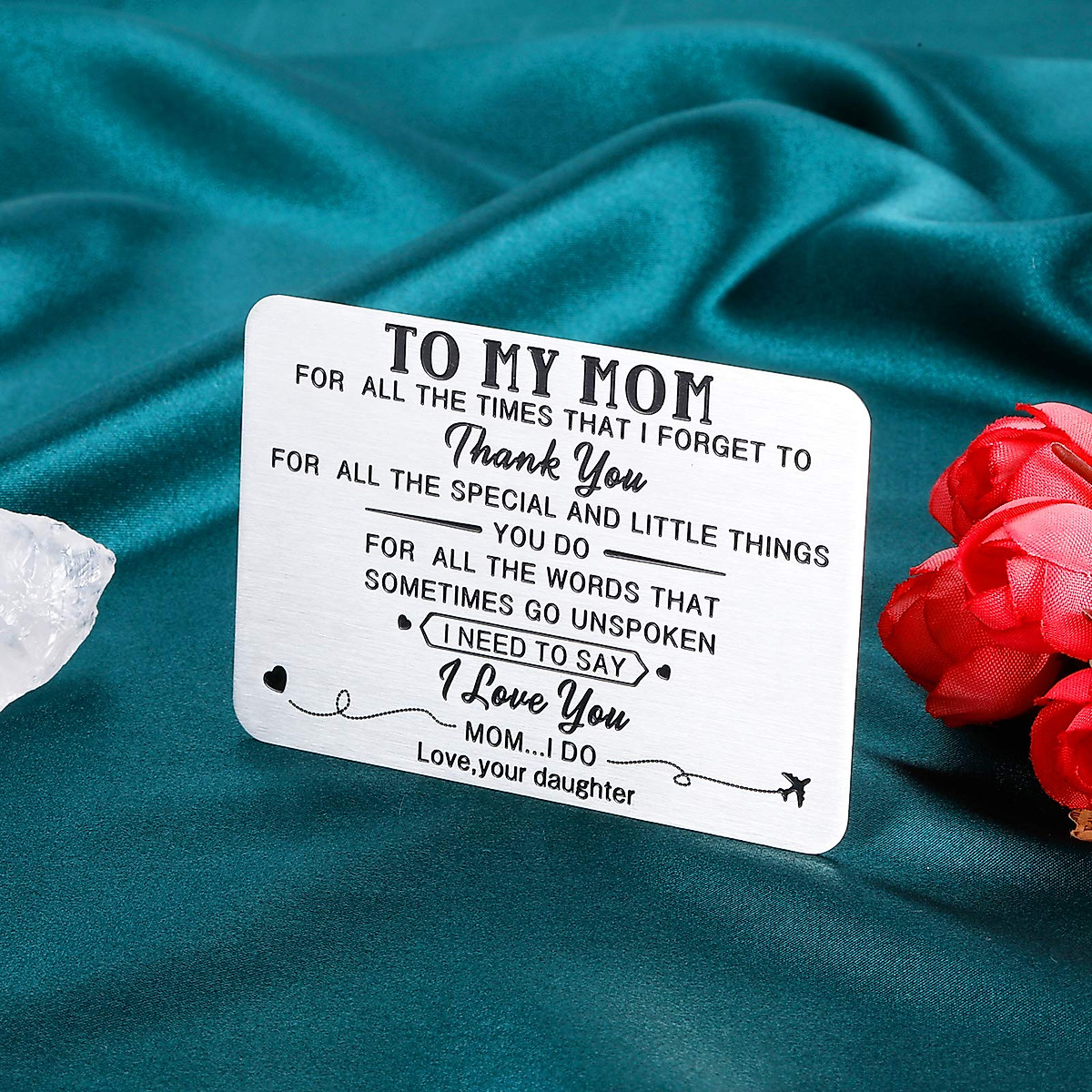 Sentimental Birthday Mothers Day Gifts for Mom from Daughter Women Engraved Wallet Card Insert for Mom Mother of The Bride Mother in Law Step Mom Appreciation Christmas Thank You Wedding Gifts Mama