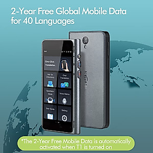 Fluentalk by Timekettle,T1 Language Translator with 4" HD Screen,Support 40 Languages and Photo Translation,Instant Translator Device No WiFi Needed,Built in 2-Year Global Mobile Data for Travelling