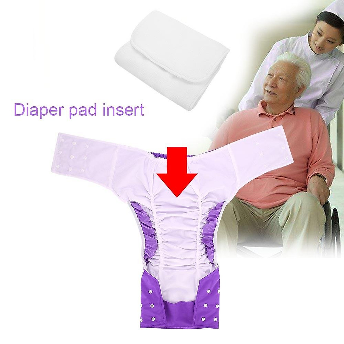 Adult Nappy, 5 Colors Waterproof Adult Brief Diapers or Washable Adult Pocket Nappy Cover, Adjustable Reusable Diaper Cloth Suitable for The Old, The Disabled, Pregnant
