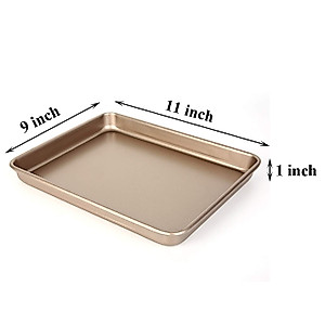 Walooza 11 Inch Baking Sheets Pan Nonstick Set of 2, Cookie Sheet Replacement Toaster Oven Tray，Deep Size 1 inch Bakeware, Non Toxic & Heavy Duty & Easy Clean