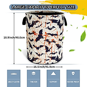 Bat Laundry Basket Goth Foldable Oxford Cloth Funny Tote Bag Laundry Hamper Clothes Storage Bucket Toy Organizer For Bathroom/Laundry Storage/Bedroom 18.9x16.5 Inch