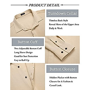 COOFANDY Men Beach Shirts Casual Cotton Linen Long Sleeve Slim Fit Summer Shirts Stone