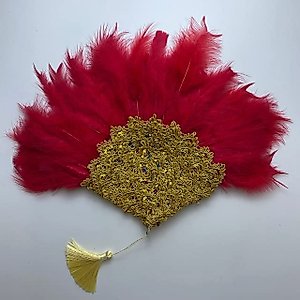 Msbfea Big Size Design African Orange Feather Fan Ladies Wedding Feather Fan for Bride Double Side Feather Nigerian Flower - 35cmx45cm Color 920