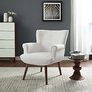 Modway Cloud Mid-Century Modern Upholstered Fabric Accent Arm Chair in White