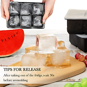 Lounsweer 8 Pcs Large Silicone Ice Cube Tray with Lid 2 Inch Square Big Ice Cube Molds for Cocktails Whiskey 6 Cavity Ice Trays for Freezer Easy Release Ice Cube Maker for Food Wine Juice