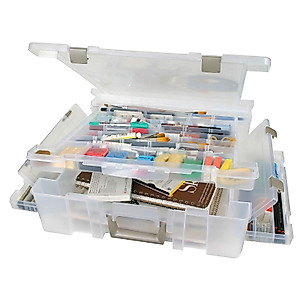 ArtBin 6981AB Super Satchel Deluxe Divided Base, Large Portable Art & Craft Organizer with Drawers, [1] Plastic Storage Case, Clear
