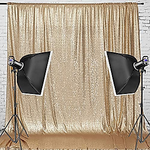 Juya Delight Light Gold Sequin Photography Backdrop Curtain for Party Banquet Festival Wedding Anniversary Exhibition,(6ft x 8ft，Light Gold)…