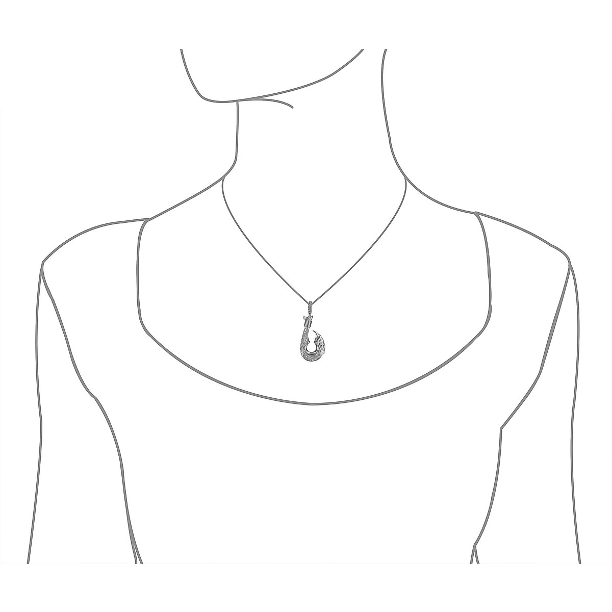 Sterling Silver Hand Engraved Reversible Hawaiian Fish Hook Pendant