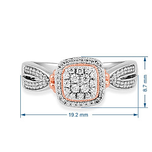 Jewelili Rose Gold over Sterling Silver 1/3 Cttw Natural White Round Diamond Bridal Engagement Ring, Size 8
