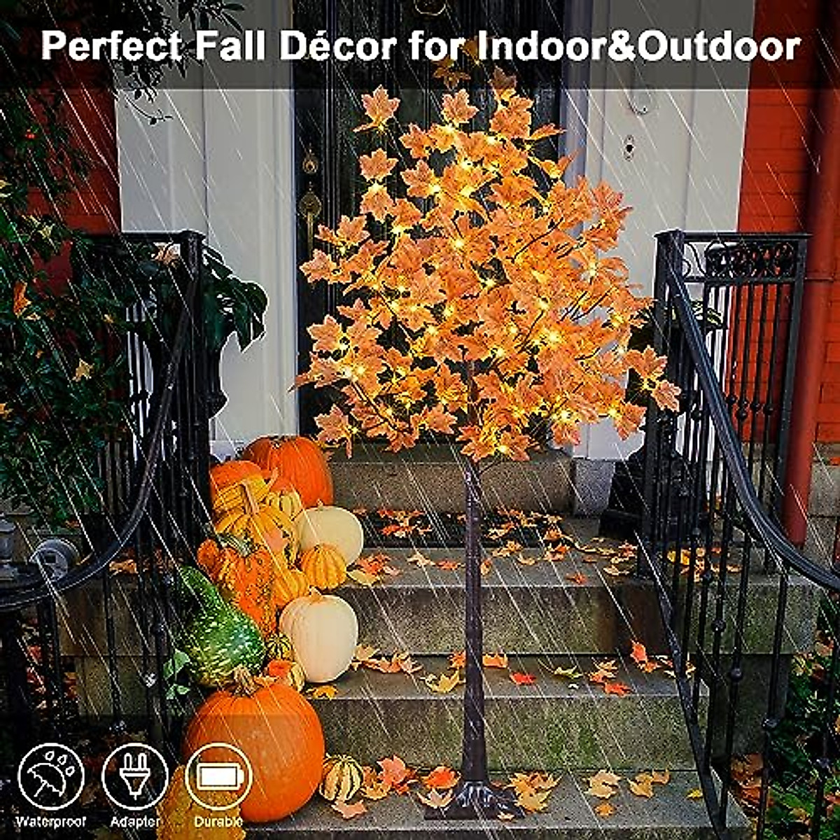 LIGHTSHARE 6FT 120LED Artificial Lighted Maple Tree Warm White Fall Decorations Indoor Ourdoor, Orange