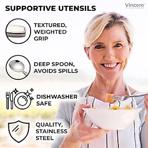 Weighted Utensils for Tremors and Parkinsons, Heavy Weight Stainless Steel Silverware Set, Adaptive Eating Flatware Helps Hand Tremors, Parkinsons Aids for Living, Arthritis - Knife, Fork, Spoons, 7oz