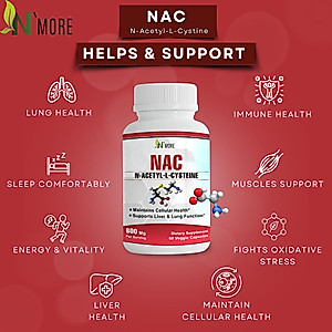 N'More N-Acetyl-Cysteine (NAC) 600 Mg 60 Veggie Capsules Non-GMO, Gluten Free