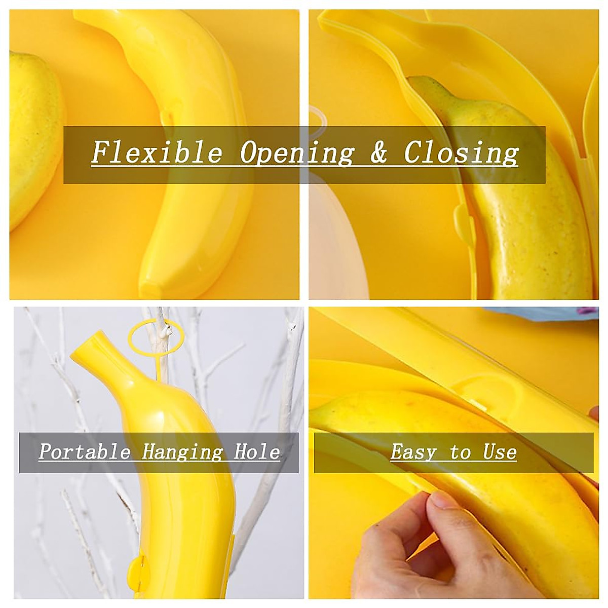 Dotbengc 2 Pack Banana Case, Banana Keeper BPA-Free, Banana Protector Outdoor Travel, Plastic Banana Holder Container, Cute Banana Carrier for Lunch Box Fruits Freshness (Yellow)