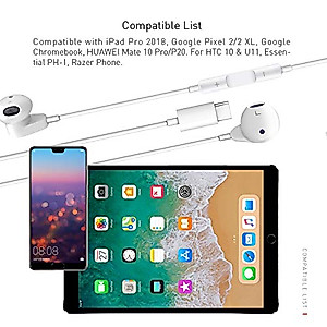 USB Type C Earphones Stereo Digital Wired Headphone with Mic, Compatible with Pixel 2/2XL, Huawei P20 and iPad Pro 2018