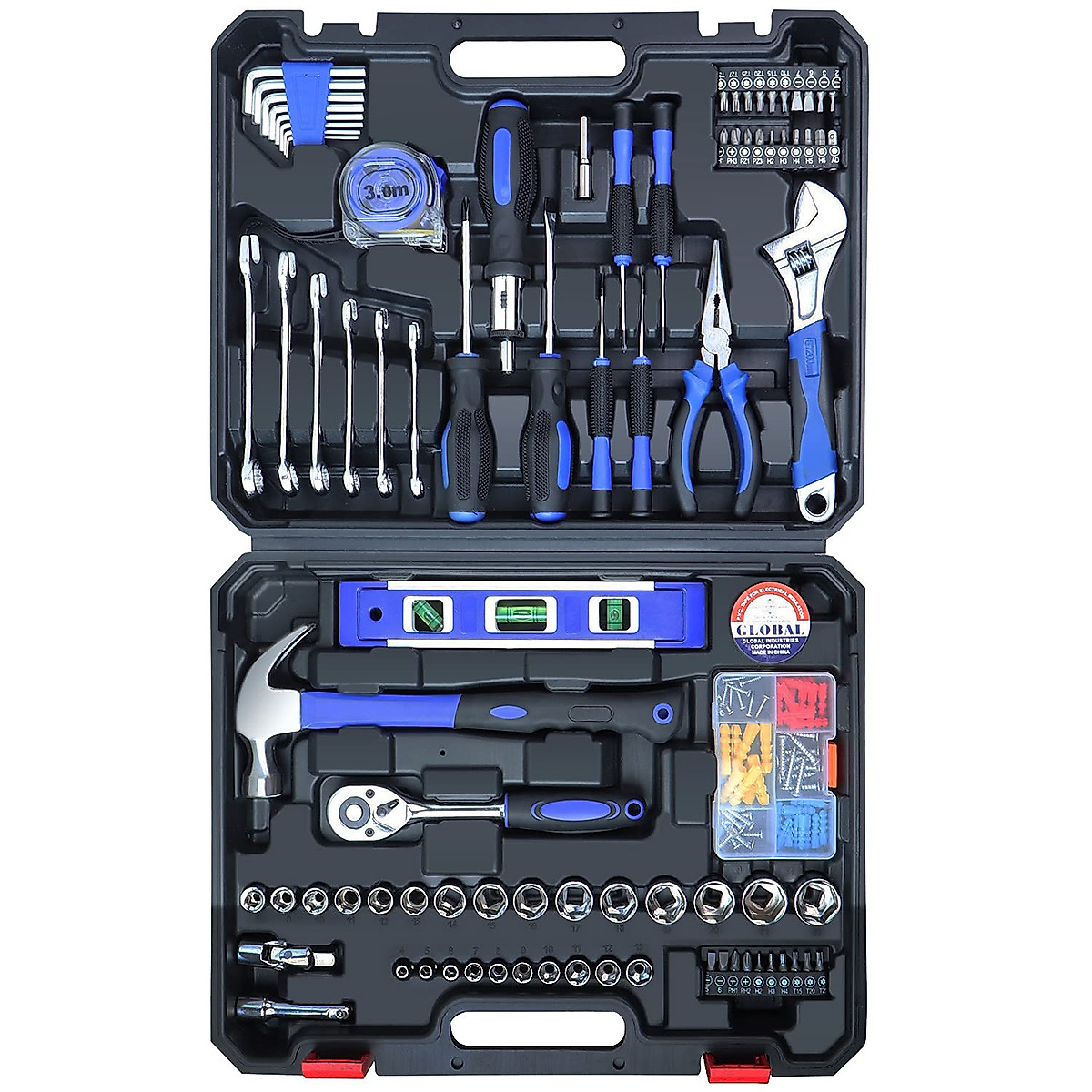 jar-owl 146 Piece Tool Kit, Drive Socket Set Auto Repair Tool Combination Mixed Tool Set, General Household Hand Tool Kits with Plastic Toolbox Storage Case