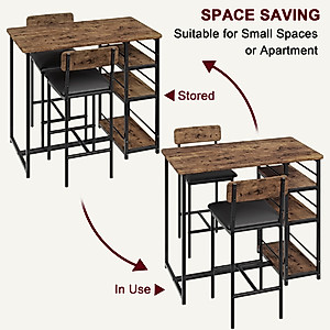 GAOMON Rustic Brown 3-Piece Counter Height Bar Kitchen Table Set with 3 Storage Shelves for Small Spaces, Apartment, Dining Table and 2 Upholstered Bar Height Chairs
