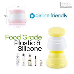 Peak Gear Travel Containers, Silicone Cream Jars Leak-Proof. TSA Approved Small Travel Containers (3 Jars Pack)