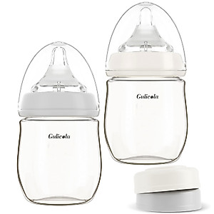 Gulicola PPSU Baby Bottles for Breastfeeding Babies with Storage Cap, Anti-Colic, Medium Flow, 3 Months+, 5 oz, 2 Count (Grey White)