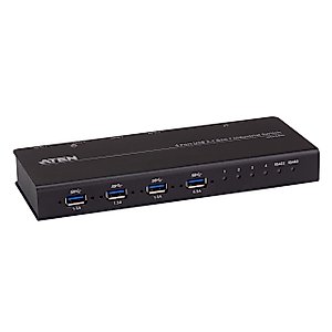 ATEN US3344I 4 x 4 USB 3.2 Gen 1 Industrial Hub Switch, Includes Mounting Kit, Remote Port Selector and Terminal Block Adapter Set