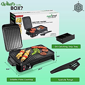 NutriChef 2-in-1 Panini Press Grill Gourmet Sandwich Maker & Griddle, Nonstick Coating, Temperature Control, Oil Tray, Countertop Removable Drip Tray 1500W - NutriChef