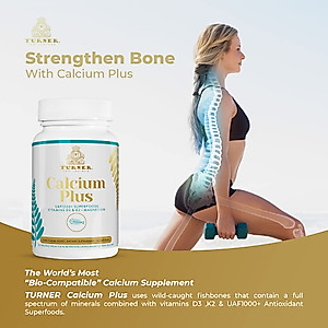 TURNER Calcium Plus, All-Natural Marine Calcium Supplement, with UAF1000+ Super Antioxidant, Magnesium + Vitamins K2 & D3, Supports Bone Density & Joint Health, 6 Bottles, 540 caps, 6 Month Supply