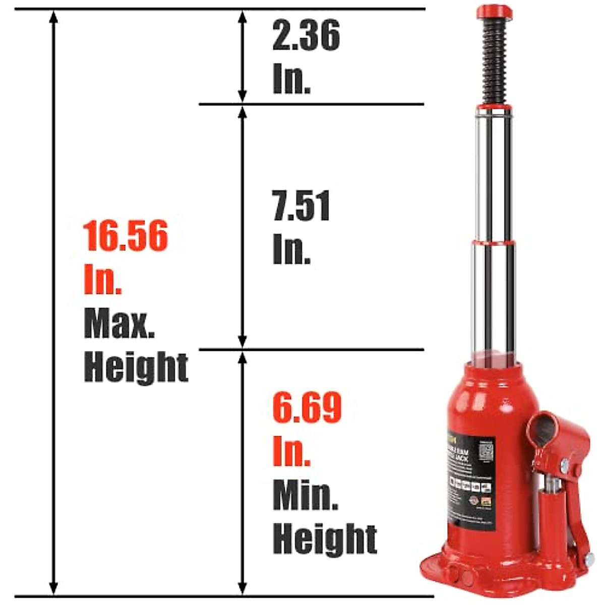 BIG RED 4 Ton (8,000 LBs) Torin Double Ram Welded Hydraulic Car Bottle Jack for Auto Repair and House Lift, Red, ATH80402XR