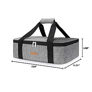 LUNCIA Insulated Casserole Carrier for Hot or Cold Food, Lasagna Lugger Tote for Potluck Parties/Picnic/Cookouts, Fits 9"x13" Baking Dish, Grey