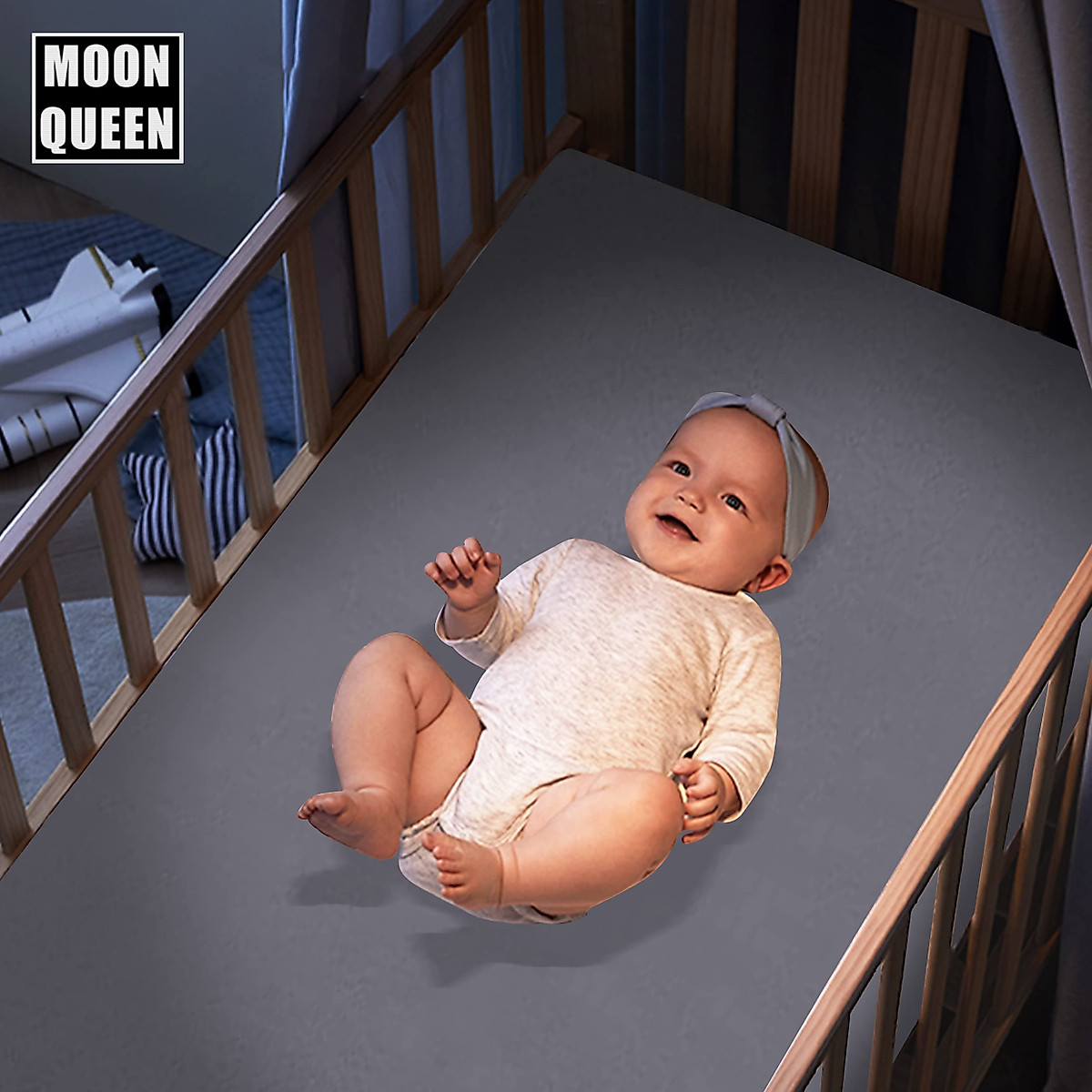 MOONQUEEN 2-Pack Baby Fitted Crib Sheets - Soft Breathable Microfiber Toddler Nursery Sheet Set for Boys and Girls, Fits Standard Size Crib Mattress 28 x 52 x 8in, Grey