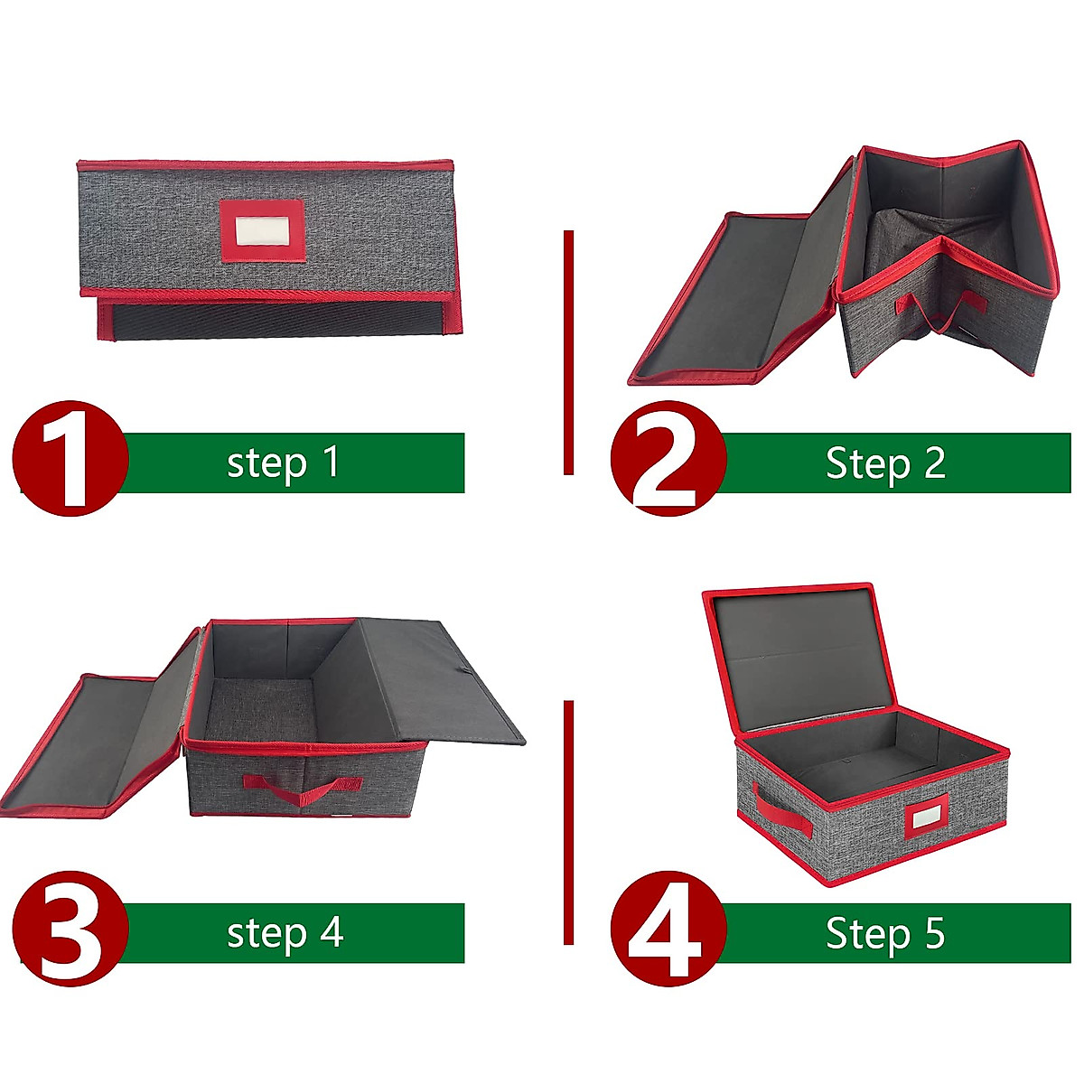 VERONLY Platter Storage Case Stackable - Christmas China Storage Containers, with Hard Lid Height of 5.3'' Padded Surfaces - Structured Top, Bottom and Sides, 4 Felt Dividers Included (Grey and Red)