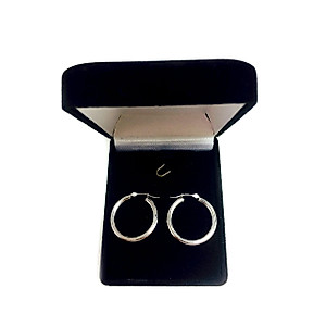 10k White Gold 3mm Shiny Round Tube Hoop Earrings, Diameter 25mm