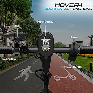 Hover-1 Journey 2.0 Foldable Electric Scooter for Adults with 350W Brushless Motor, 15 mph Max Speed, 8.5” Air-Filled Tires and 16 Mile Range