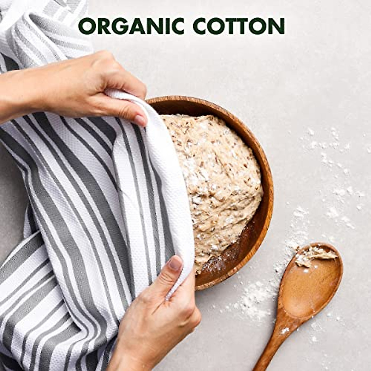 GreenPan 3-Piece Kitchen Towel Set, 20" x 30" Retro-Inspired, Ultra Soft Organic Cotton, Reusable & Durable, Machine Washable, Gray