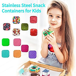 SEUOX 6Pack 6oz Stainless Steel Snack Containers for Kids, Easy Open Leak Proof Metal Toddler Snack Containers with Silicone Lids, Stackable Metal Toddler Lunch Box for Daycare, School and Travel