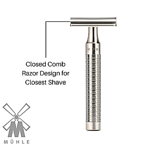MÜHLE ROCCA R89 Double Edge Safety Razor (Closed Comb) | Pure Matt Stainless Steel |Perfect for Everyday Use | Barbershop Quality Close Smooth Shave | Luxury Razor for Men