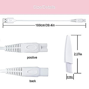 Women Shaver USB Charging Cable Compatible with Finishing Touch Flawless Body Rechargeable Ladies Shaver Women Electric Trimmer 5V Power Cord Ladies Shaver Charger Cord White with Clean Brush 2pcs
