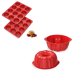 SILIVO 2x Silicone Muffin Pans + 2x Silicone Bunte Pans